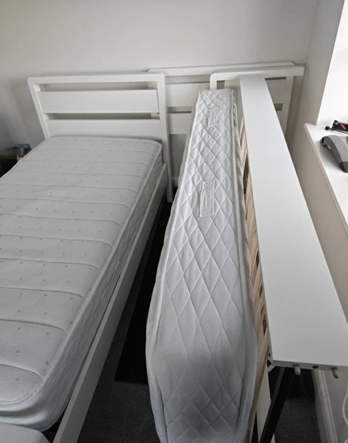 SINGLE WHITE WOODEN Bed Frame with Quality Mattress – Hardly Used £1.16 ...