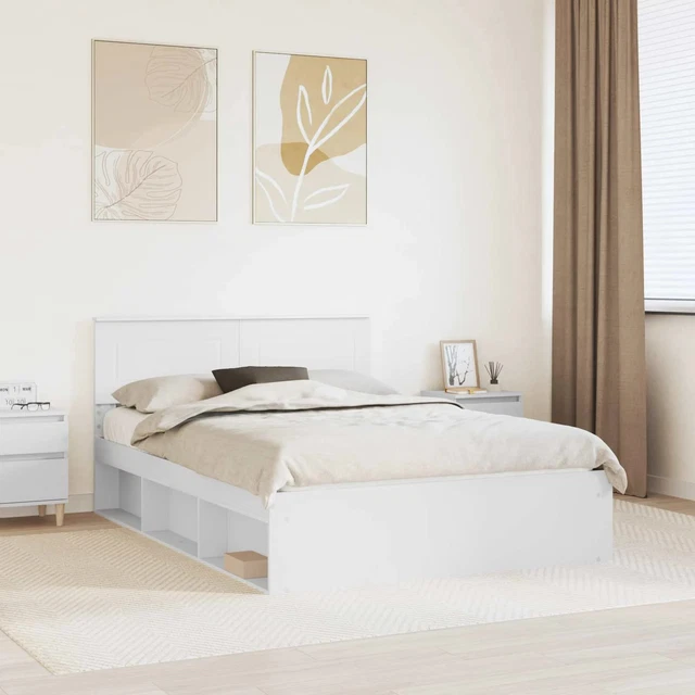 WALPLUS BED FRAME with Headboard 140x200cm White Engineered Wood £206. ...
