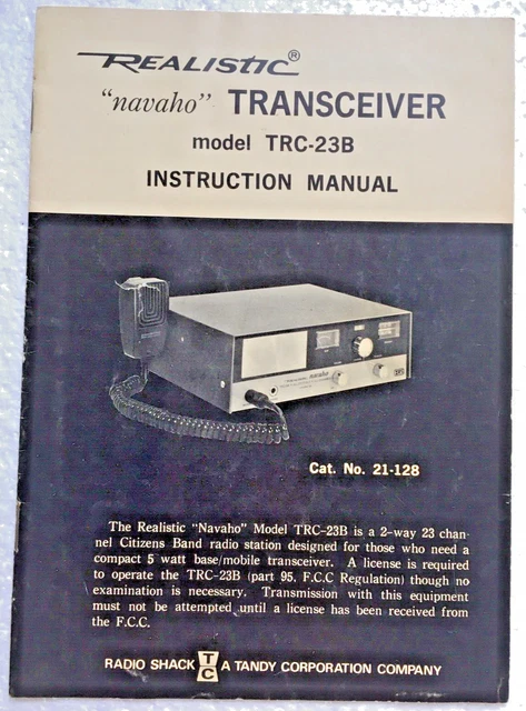 REALISTIC NAVAHO TRANSCEIVER Model TRC 23B Instruction Manual £7.85 ...