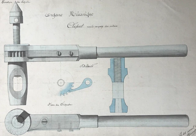 19TH CENTURY ORIGINAL Antique Drawing Invention Mechanical Machine ...