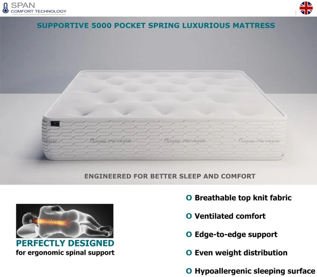 5000 ORTHOPAEDIC POCKET spring luxurious mattress 3ft 4ft6 Double 5ft ...