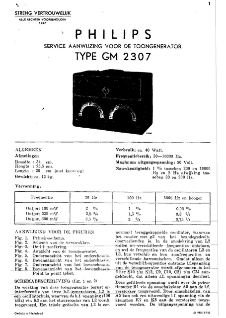 SERVICE MANUEL D'INSTRUCTIONS pour Philips GM 2307 EUR 9,42 - PicClick FR