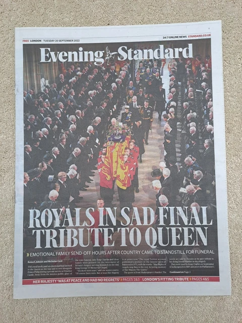 EVENING STANDARD UK Newspaper Queen Elizabeth Death State Funeral 20th ...