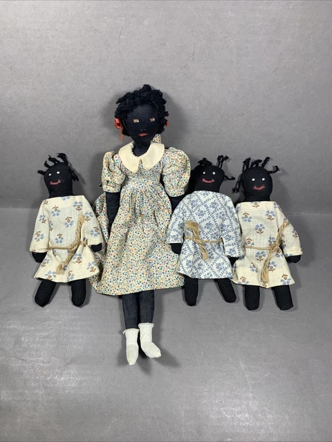 RARE VINTAGE AFRICAN American Black Folk Art Rag Doll Lot of 4 Handmade ...