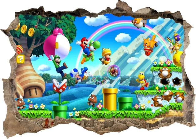 SUPER MARIO SMASH Bros Luigi Yoshi 3d Mural Wall View Sticker Poster ...