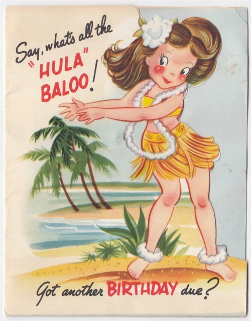 VINTAGE BIRTHDAY CARD, Hula Girl in Grass Skirt, Admiral $10.00 ...