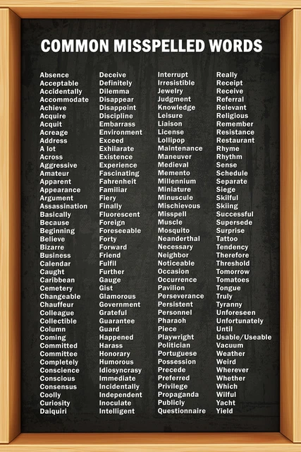 COMMON MISSPELLED WORDS Reference Chart Poster 12x18 EUR 12,07 ...