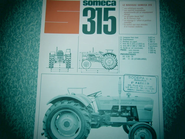 PROSPECTUS TRACTEURS soméca 315 EUR 5,00 - PicClick FR