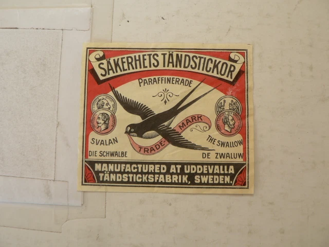 LUCIFERS,MATCHBOX LABELS SAKERHETS Tandstickor Svalan De Zwaluw ...