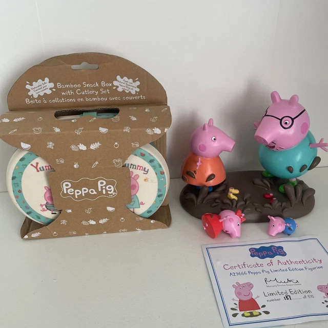 PEPPA PIG BAMBOO Snack Box Ex Display & 15 Years Muddy Puddles Figurine ...