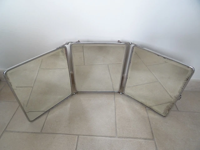 MIROIR TRIPTYQUE BISEAUTÉ SALLE DE BAIN vintage art populaire old ...