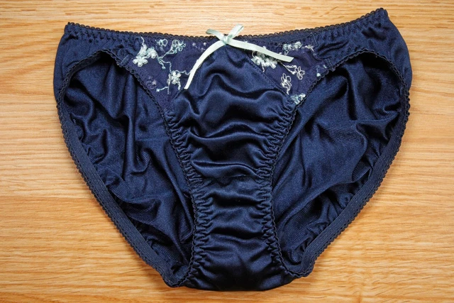 Vintage Japanese Nylon Shiny Slippery Pretty Cute Midnight Blue Panty