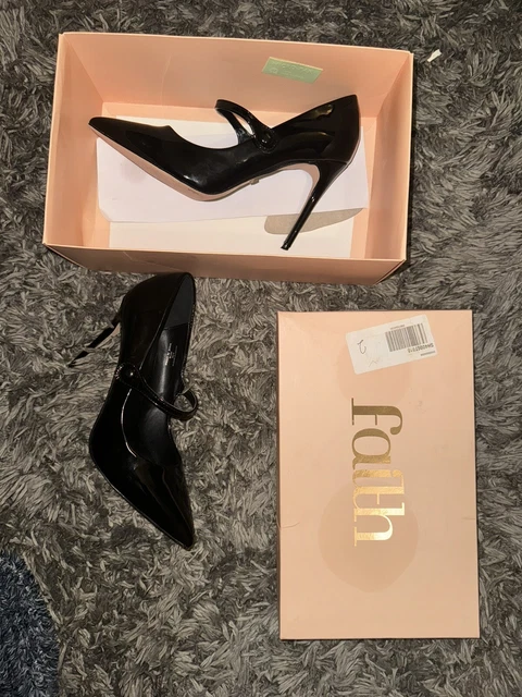 FAITH BLACK PATENT Charlie Stilettos Size 6 In Box £29.99 - PicClick UK
