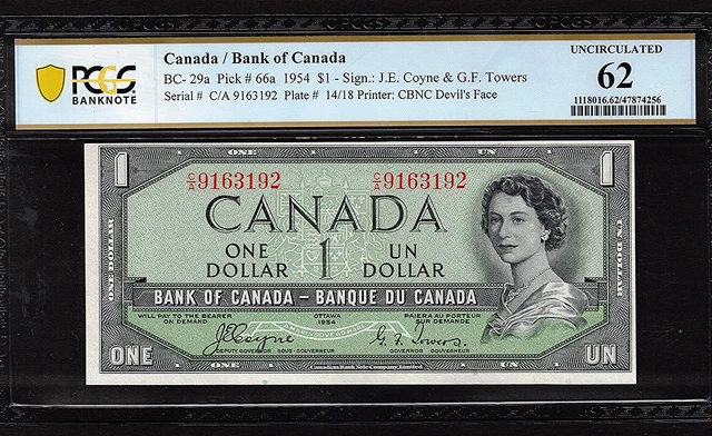 1954 DEVIL'S FACE $1.00 BC-29a BCS UNC 62 Gorgeous SCARCE Canada QEII ...