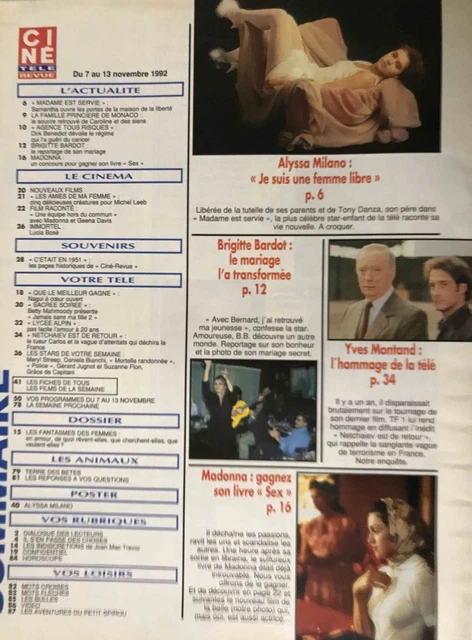 CINE REVUE N°45/1992-ALYSSA MILANO-RACHEL WARD-LUCIA BOSE-BRIGITTE ...