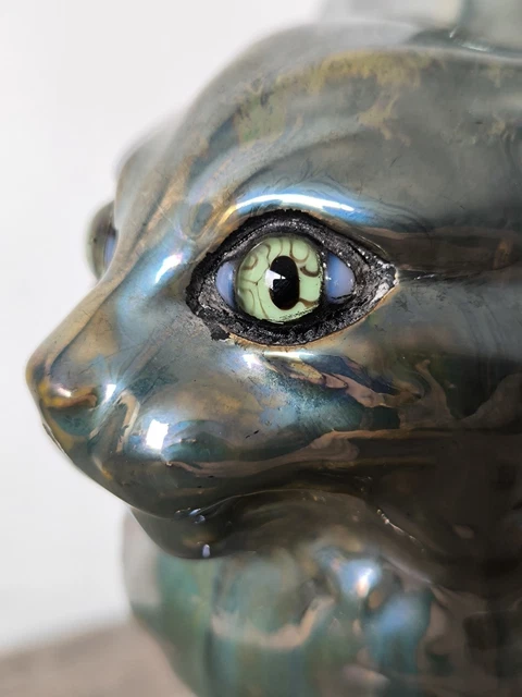CHARLES VIRION - Chat ébouriffé en faïence Irisée yeux sulfure ...