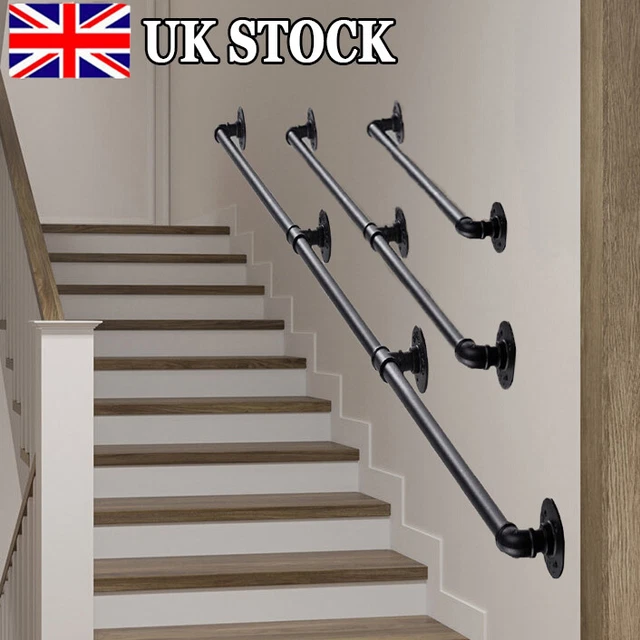 300CM BLACK HANDRAIL Stair Rail Grab Balustrade Metal Staircase Banister Bar Kit £20.29 ...