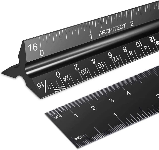 ARCHITECTURAL SCALE RULER, Imperial Measurements 12'', Black Laser ...