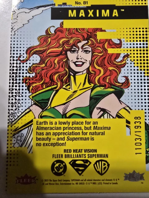 SUPERMAN 2025 FLEER Brilliants Red Heat Vision Maxima 81 #/1938 £2.68 ...