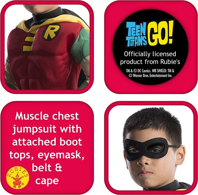 RUBIE'S OFFICIAL DC Comic Teen Titan Robin Kids Costume, Deluxe Muscle ...