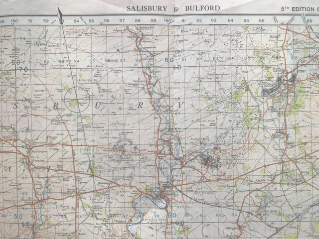 OLD VINTAGE SALISBURY and Bulford Wiltshire Map 1942 War Revision OS ...