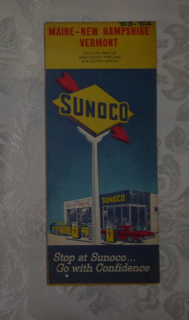 VINTAGE 1963-1964 SUNOCO Road Map - Maine, New Hampshire, Vermont $8.99 ...