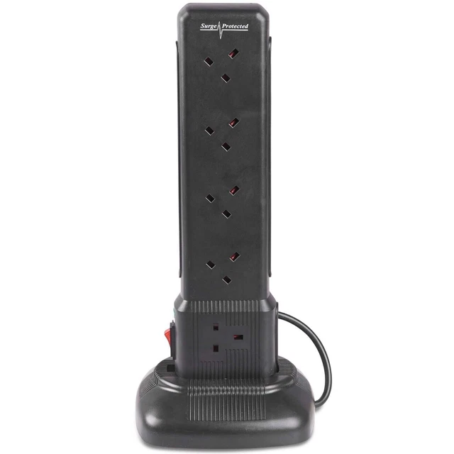 10 WAY GANG Socket 2 Meter Tower Extension Lead + 2 USB Surge ...