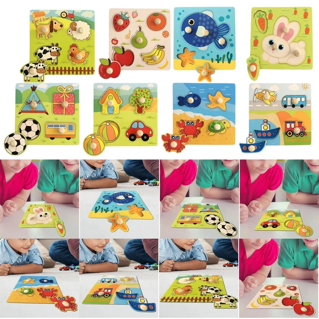 WOODEN CARTOON JIGSAW Puzzles Shape Matching Game for 2 3 4 Year Old £6 ...