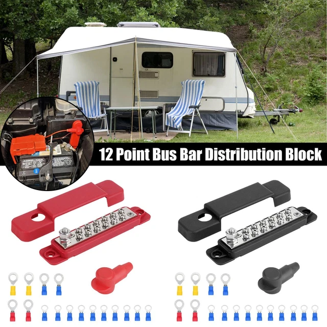 12 Point Busbar Bus Bar Power Distribution Block 180a 48v Dc Black🔥 £