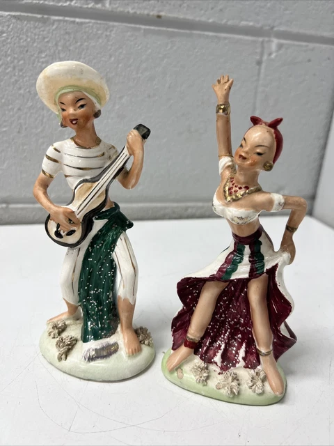 VINTAGE STATUE PAIR SALSA PORTUGESE BRAZIL DANCER MEXICO RETRO 1960s ...