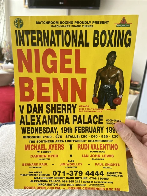 ORIGINAL BOXING POSTER/A4 Flyer Nigel Benn V Dan Sherry 19/2/1992 £9.99 ...