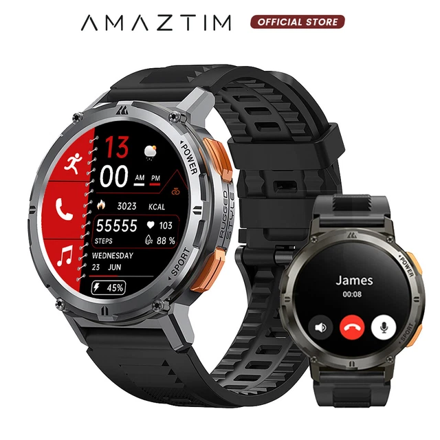 SMARTWATCH ORIGINALE AMAZTIM TANK T2 uomo 50M impermeabile 410mAh ...