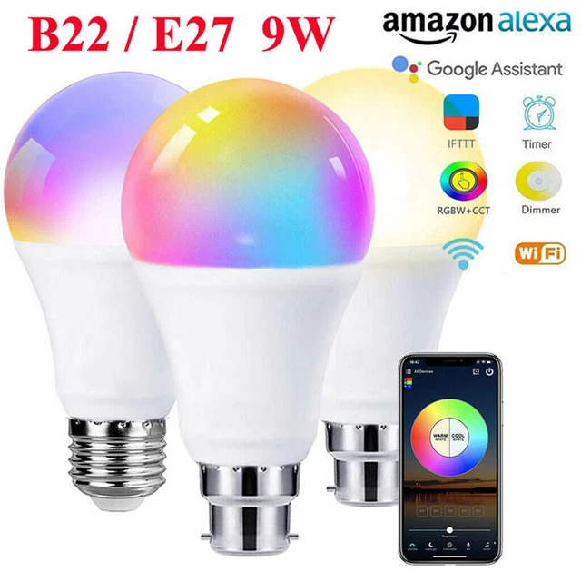 B22 E27 WIFI Smart LED Light Bulb RGB Globe Color Lamp 9W For Alexa ...