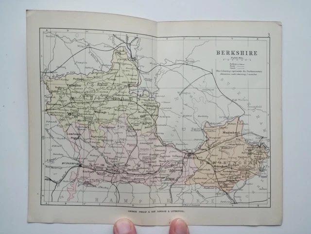 ANTIQUE/VINTAGE COUNTY MAP of BERKSHIRE - Phillips Handy Atlas , 1887 £ ...