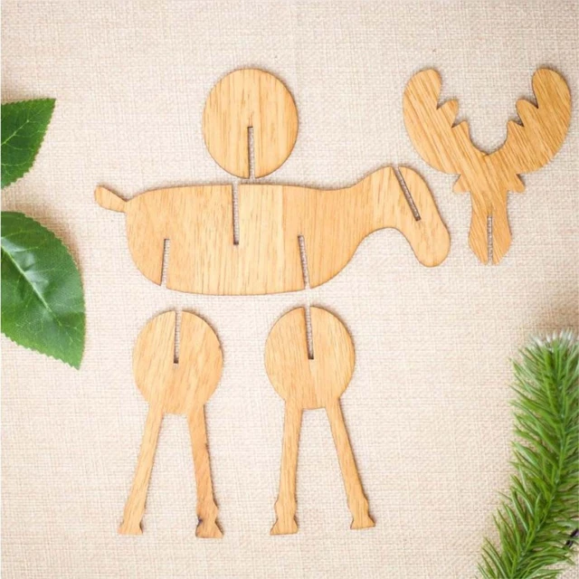 4 PCS REINDEER Figurines Home Decor Animals Shaped Wood Embellishments ...
