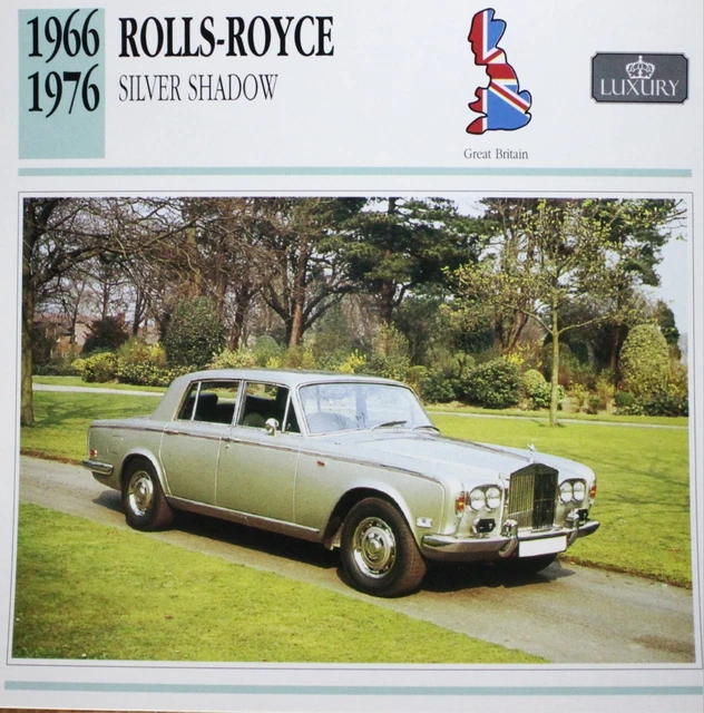 ROLLS ROYCE SILVER Shadow Picture Info Specs Collector Card Vintage ...