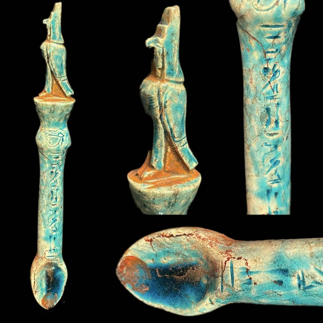 ANCIENT EGYPTIAN HIEROGLYPHIC FAIENCE GLAZED GODDESS HORUS SPOON, 664 ...