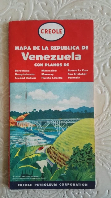 1956 CREOLE ESSO Road map MAPA DE LA REPUBLICA DE VENEZUELA carta ...