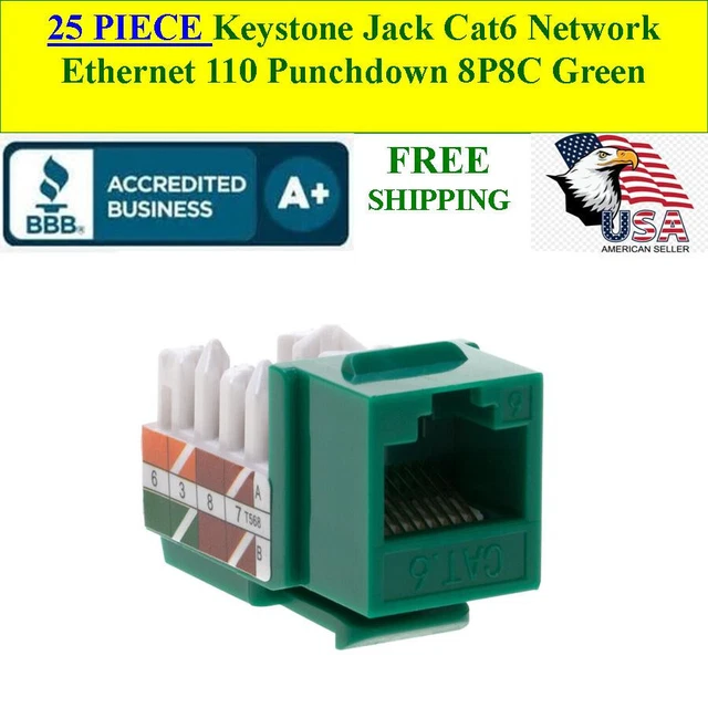 25 JACKS RJ45 Keystone Jack Cat6 Network Ethernet 110 Punchdown Green ...