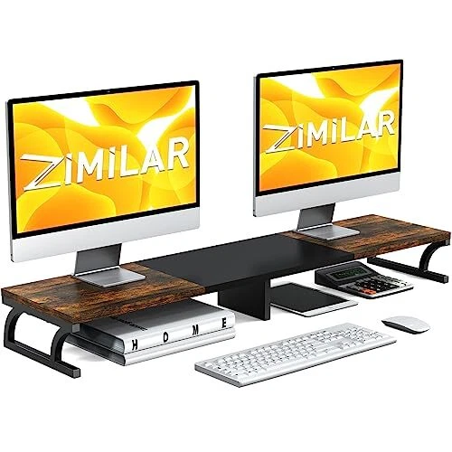 DUAL MONITOR STAND Riser, Large Monitor Stand for Desk, Wood Monitor ...