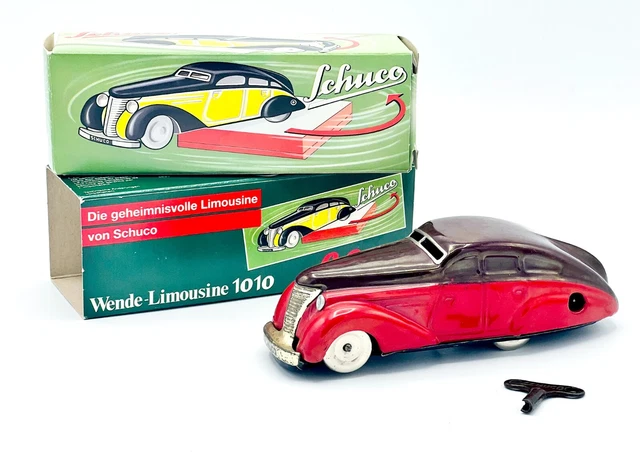 PRE-WAR SCHUCO 1010 Wende-Limousine Burgundy & Red Wind-up Car with Key ...