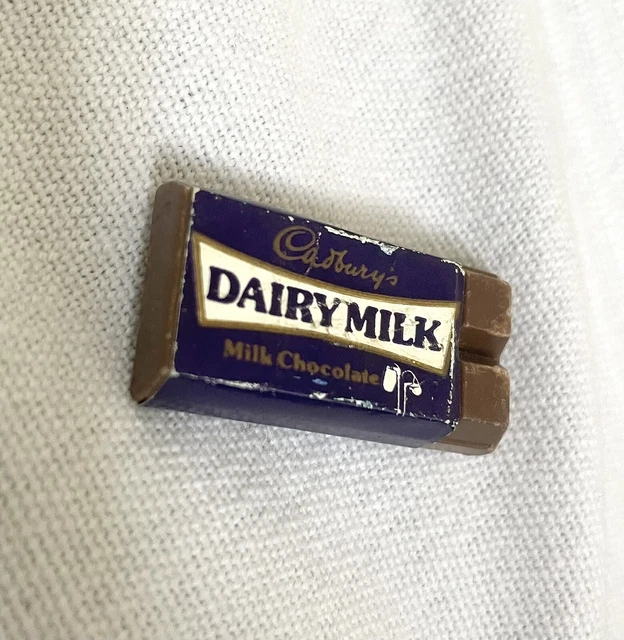 CADBURYS DAIRY MILK vintage 1970s chocolate bar shaped pin brooch BADGE ...