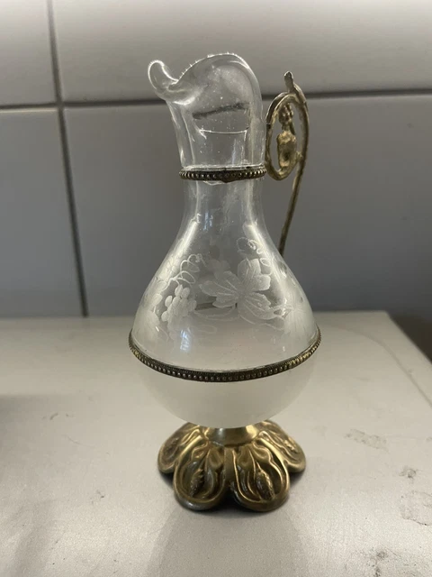 BURETTE D'ÉGLISE CRISTAL taillé décor Napoléon III religieux EUR 110,00 ...