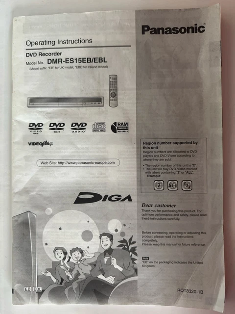 PANASONIC DMR-ES15EB/EBL DIGA Owner Manual Guide Book for DVD Recorder £13.20 - PicClick UK
