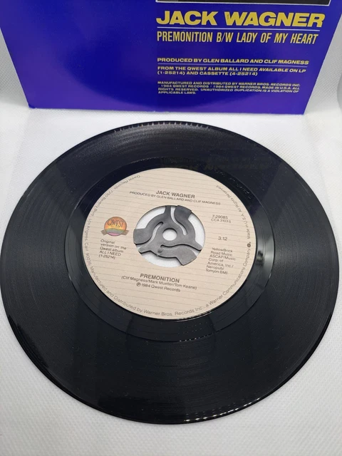 JACK WAGNER - Premonition 7" Vinyl Single 1984 (US Import) VB4 £4.99 ...