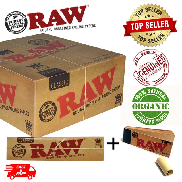 RAW CLASSIC ROLLING Papers King Size Slim 110mm with Roach Filter Tips ...