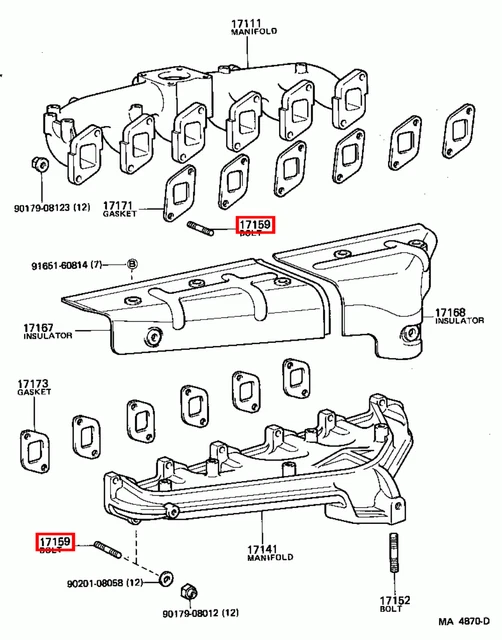 GENUINE TOYOTA COASTER HB36 2H 4.0 Diesel Exhaust Manifold Stud Bolt ...