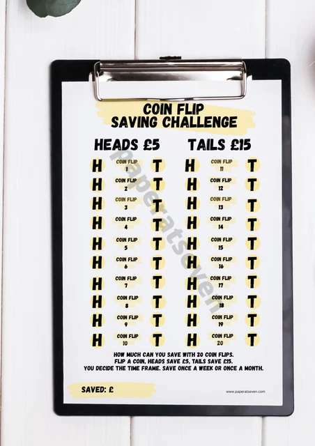 SAVINGS CHALLENGE COIN Flip Heads Tails Tracker Organiser Money Planner ...