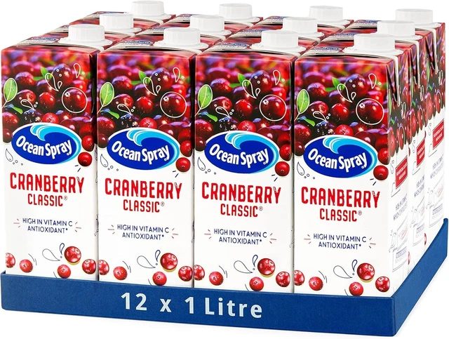 CRANBERRY JUICE 1L No Added Sugar, Ocean Spray 12-Pack, Classic Flavor ...