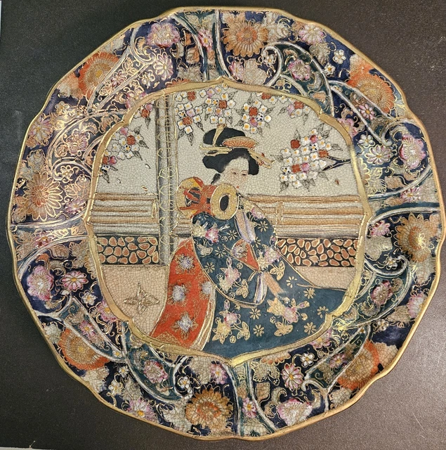 ANTIQUE CHINESE SATSUMA Ware Hand Painted Gold Gilt Earthenware Plate ...